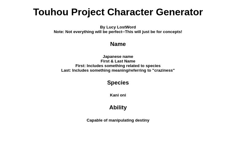 Touhou Project Character Generator