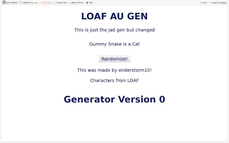 LOAF AU GEN ― Perchance Generator