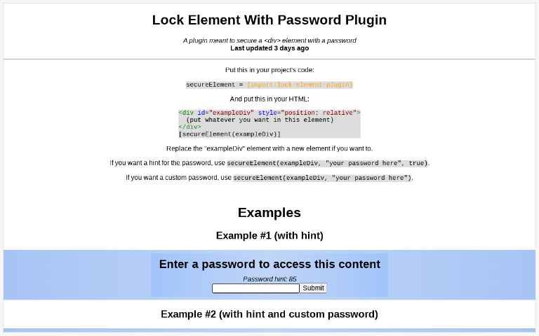 Lock Element With Password Plugin
