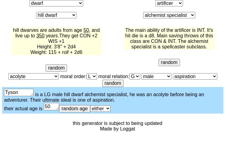 D&D Character Tool ― Perchance Generator