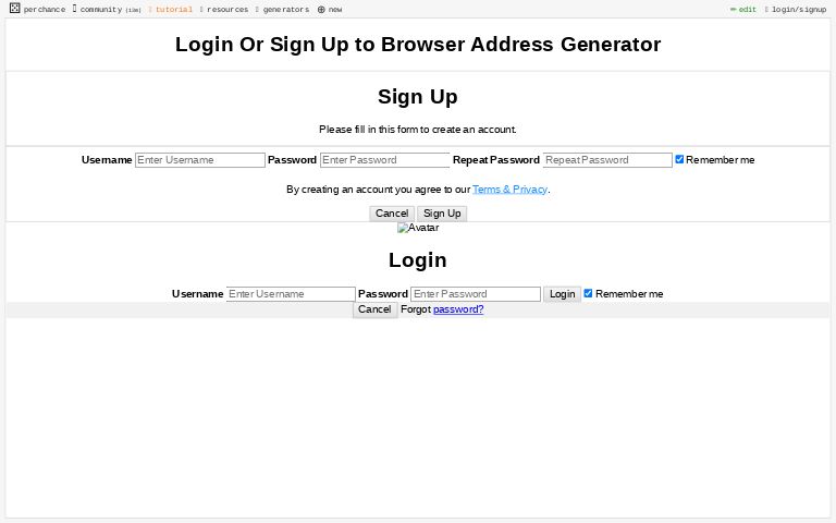 Login Or Sign Up to Browser Address Generator