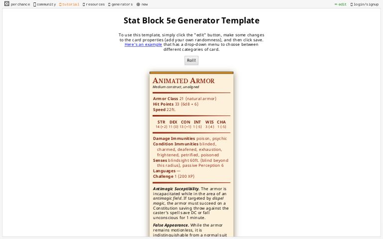 Stat Block 5e Generator Template