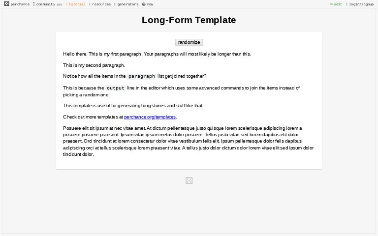 Long-Form Template ― Perchance Generator
