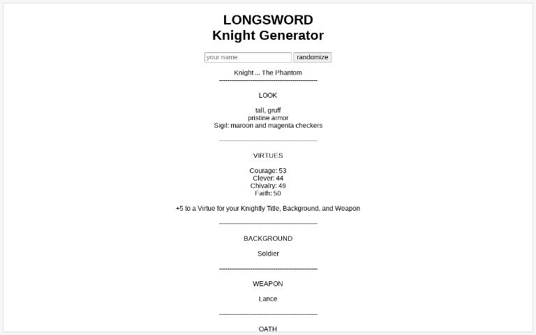 LONGSWORDKnight Generator