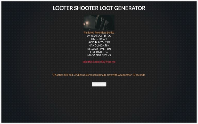 LOOTER SHOOTER LOOT GENERATOR