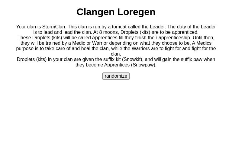 Clangen Loregen ― Perchance Generator
