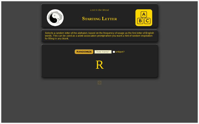 Starting Letter ― Perchance Generator