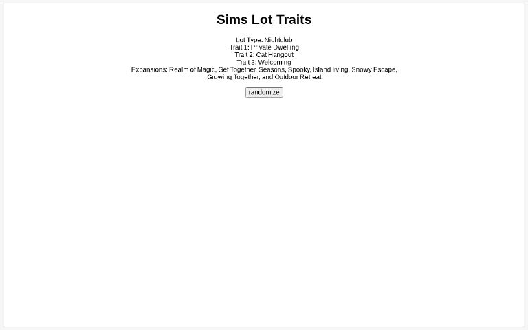 Sims Lot Traits ― Perchance Generator