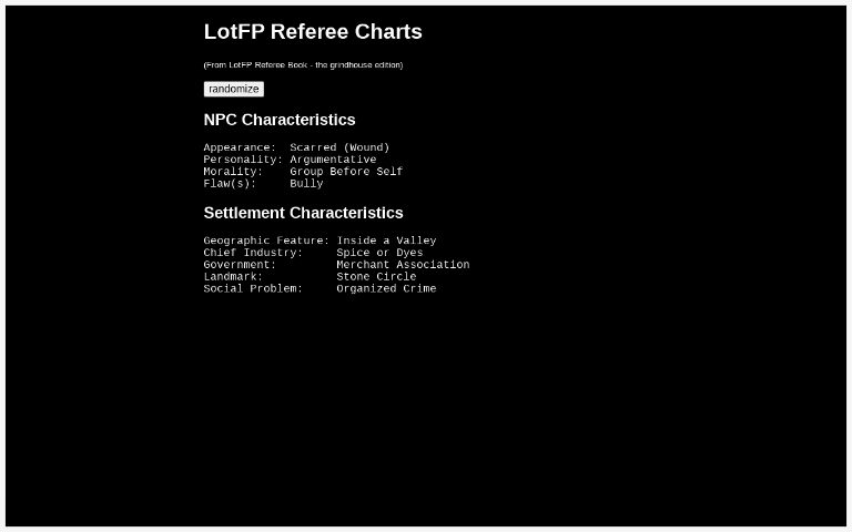 LotFP Referee Charts ― Perchance Generator