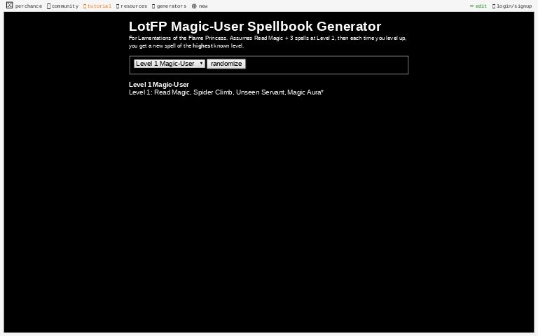 LotFP Magic-User Spellbook Generator