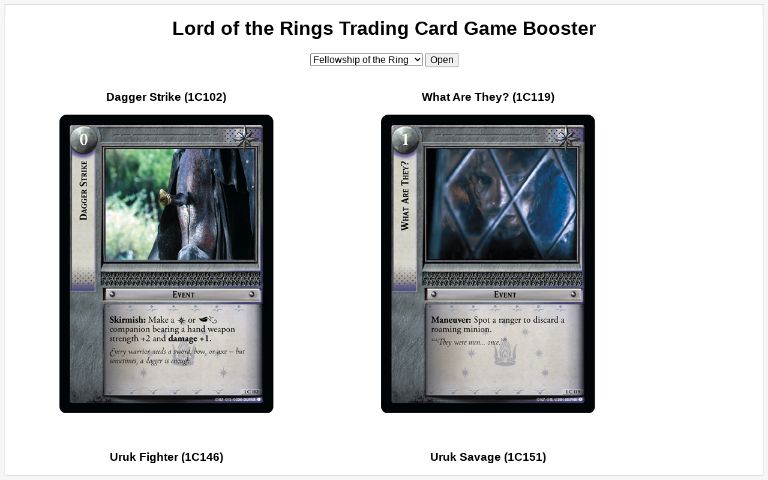 Lord of the Rings Trading Card Game Booster ― Perchance Generator