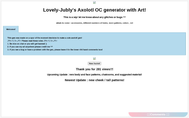 Lovely-Jubly's Axolotl OC generator with Art!