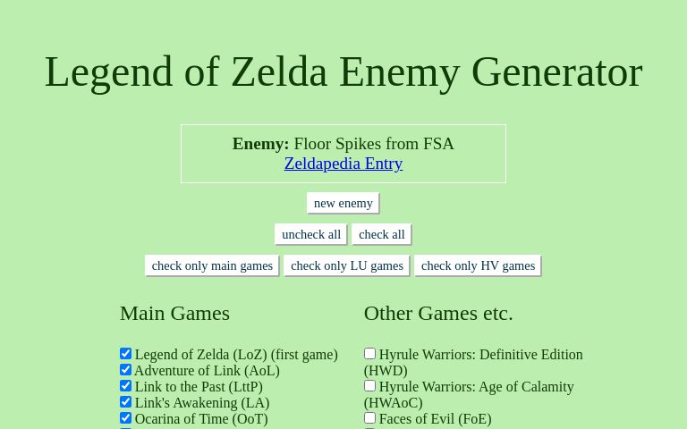 Legend of Zelda Enemy Generator