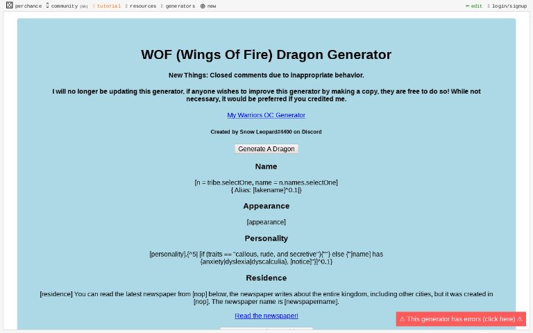 WOF (Wings Of Fire) Dragon Generator