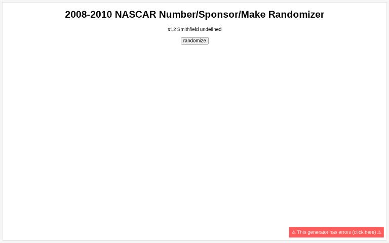 2008-2010 NASCAR Number/Sponsor/Make Randomizer ― Perchance Generator