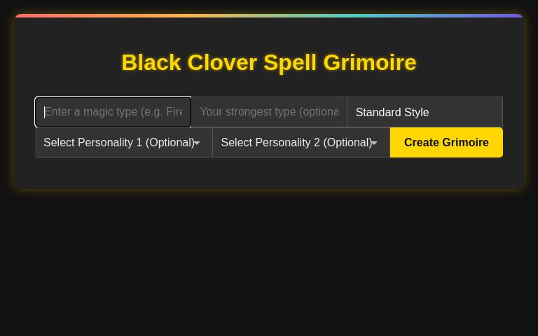 Black Clover Spell Grimoire ― Perchance Generator