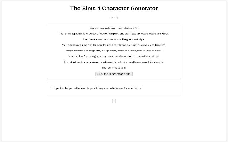 The Sims 4 Character Generator