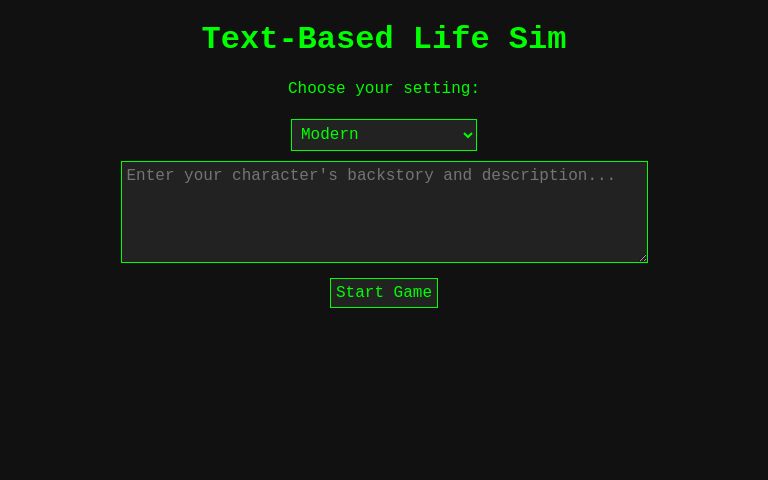 Text-Based Life Sim ― Perchance Generator