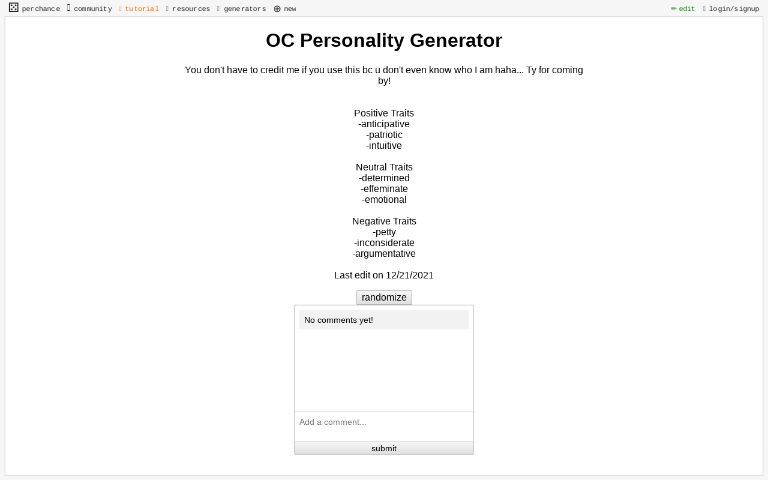 OC Personality Generator
