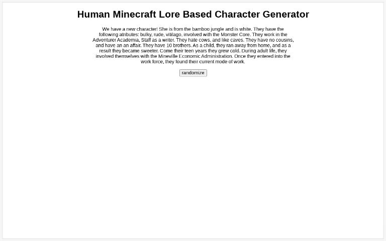 Human Minecraft Lore Based Character Generator
