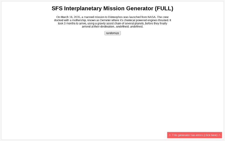SFS Interplanetary Mission Generator (FULL)