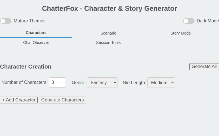 ChatterFox - Character & Story Generator