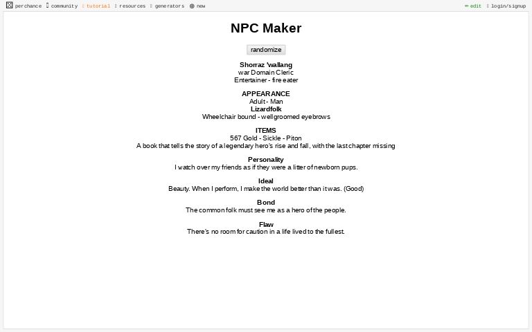 NPC Maker ― Perchance Generator