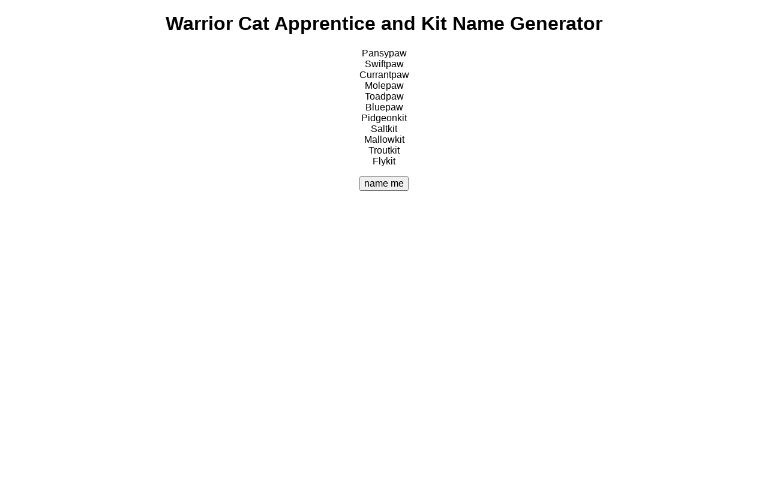 Warrior Cat Apprentice and Kit Name Generator