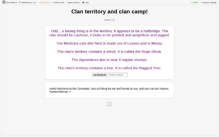 Clan territory and clan camp! ― Perchance Generator