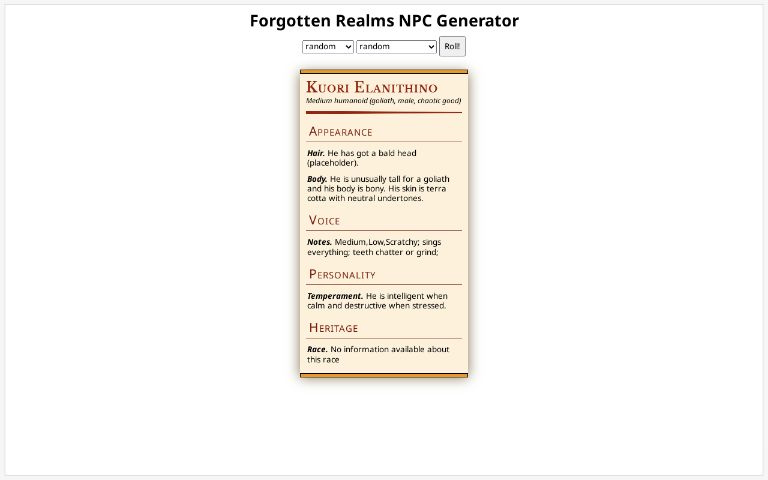 Forgotten Realms NPC Generator