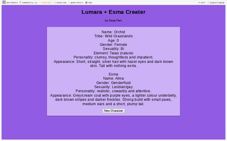 Lumara + Esma Creater ― Perchance Generator