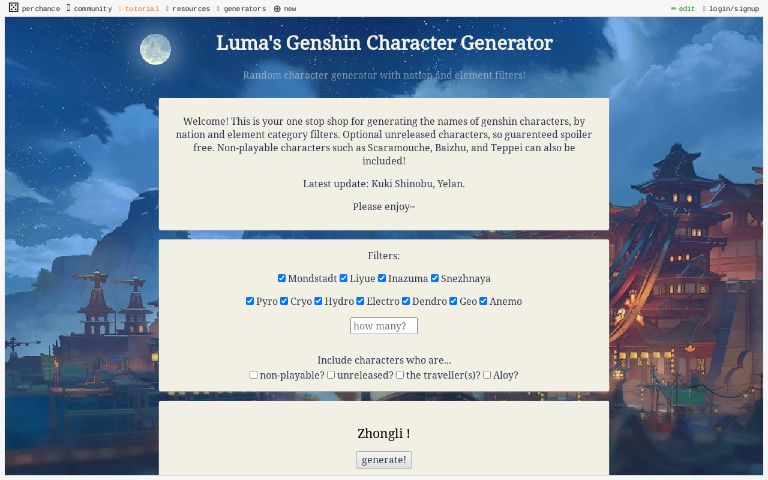 Luma's Genshin Character Generator