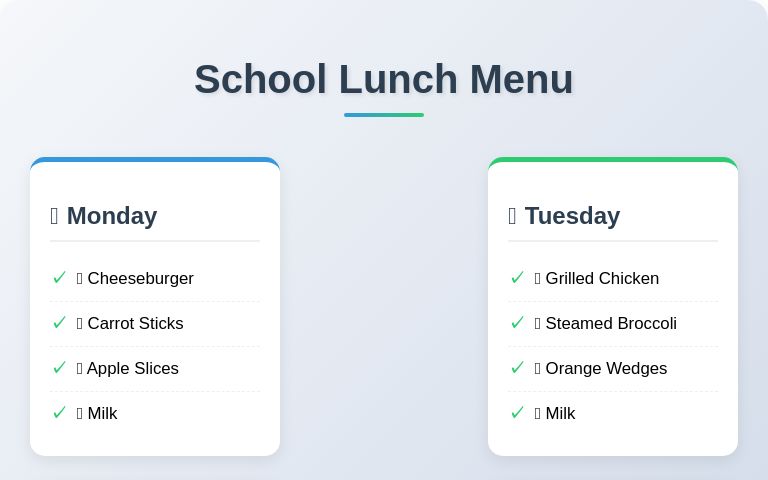 School Lunch Menu ― Perchance Generator