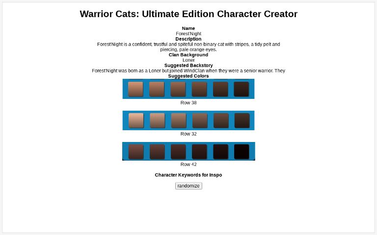 Warrior Cats: Ultimate Edition Character Creator ― Perchance Generator