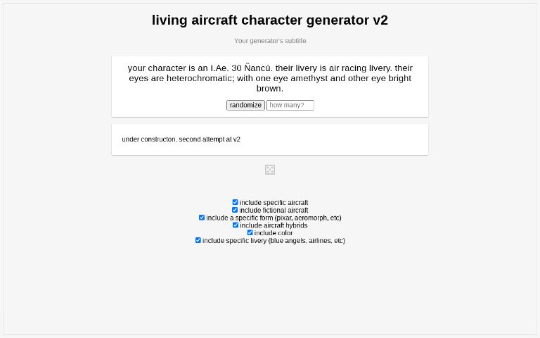 living aircraft character generator v2