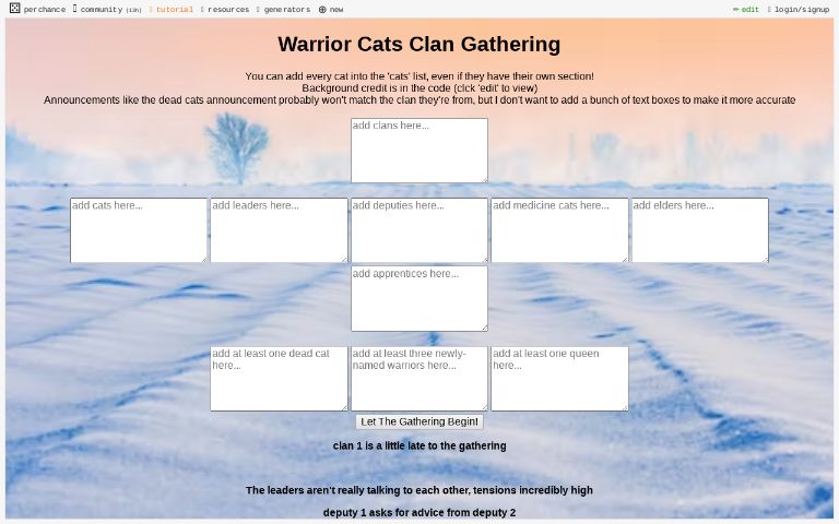 Warrior Cats Clan Gathering ― Perchance Generator