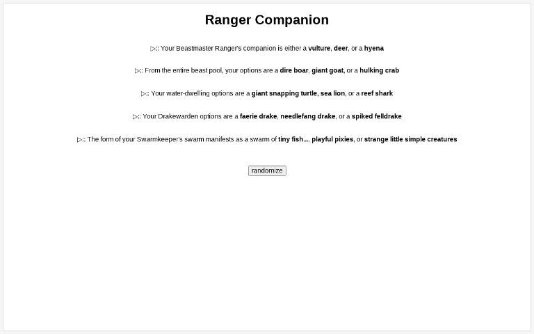 Ranger Companion ― Perchance Generator