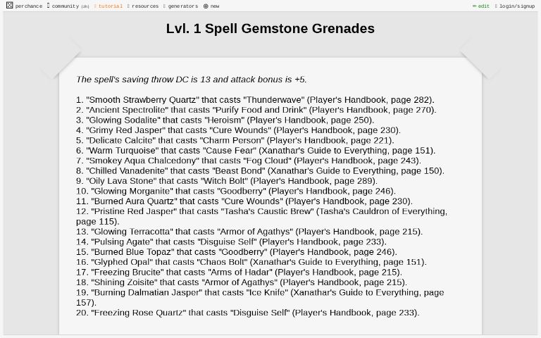 Lvl. 1 Spell Gemstone Grenades ― Perchance Generator