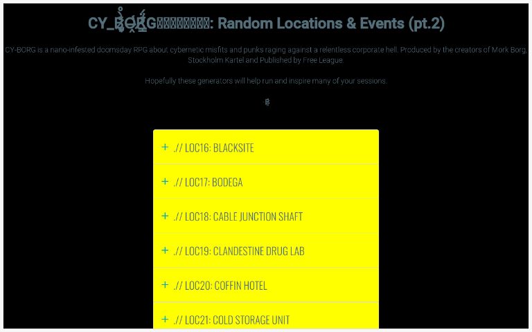 CY_B̷̡͉͋̀̊ͅO̶̭̾R̸̳͋̈́ͅG̶͇̭̮͐̂̽̚: Random Locations & Events (pt.2) ― Perchance Generator