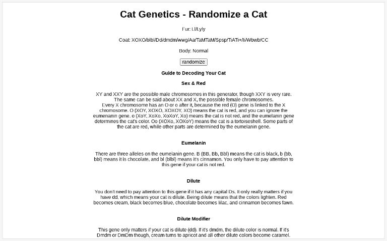 Cat Genetics - Randomize a Cat ― Perchance Generator