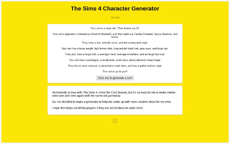 The Sims 4 Character Generator