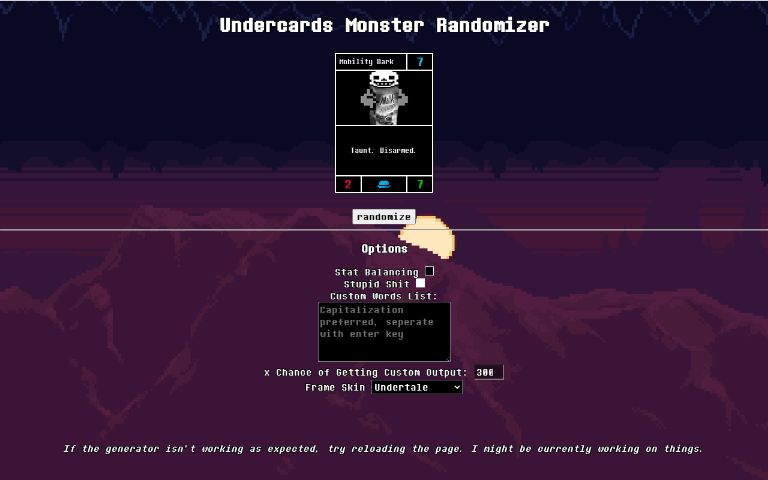 Undercards Monster Randomizer ― Perchance Generator