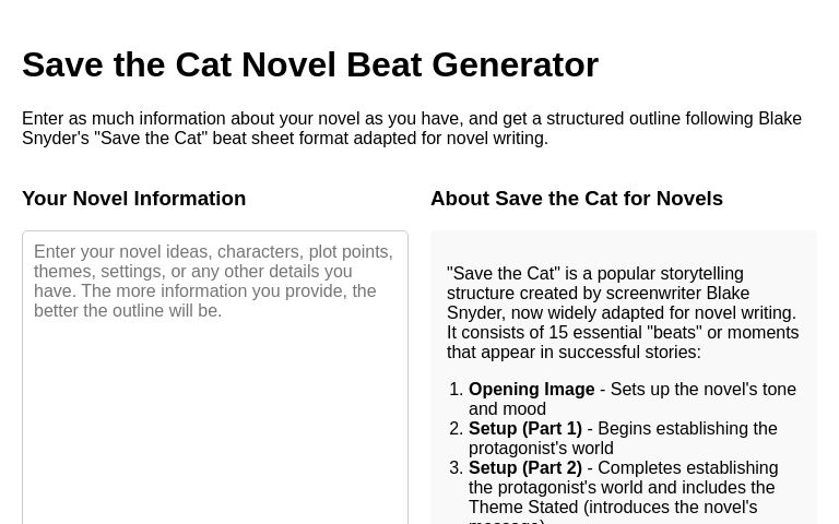 Save the Cat Novel Beat Generator