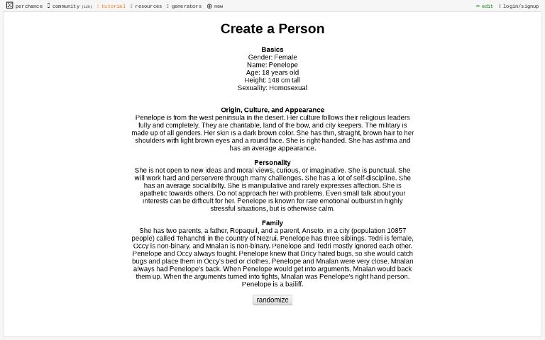 Create a Person ― Perchance Generator