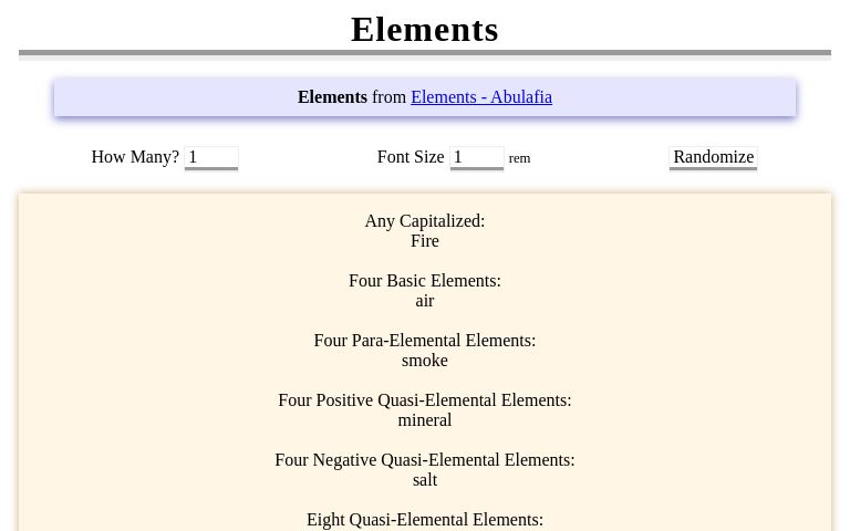 Elements ― Perchance Generator