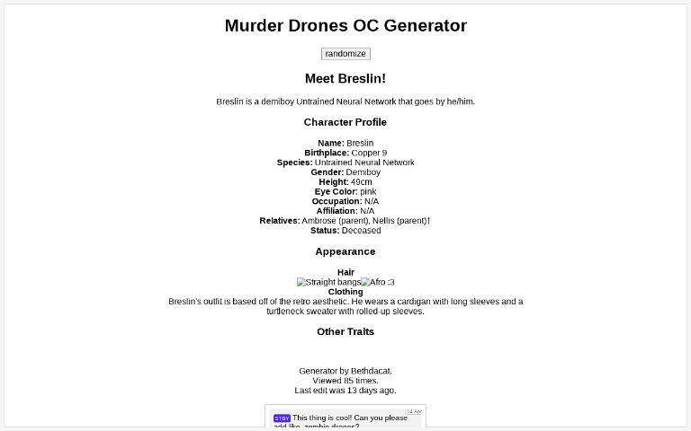 Murder Drones OC Generator