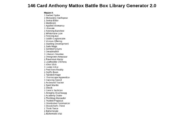 146 Card Anthony Mattox Battle Box Library Generator 2.0