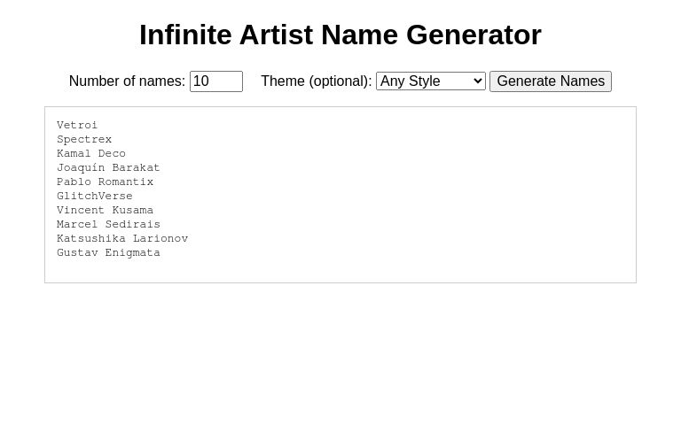 Infinite Artist Name Generator