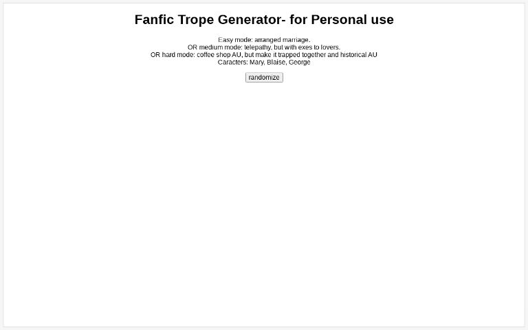 Fanfic Trope Generator- for Personal use