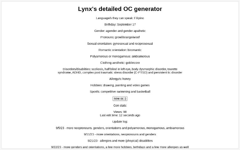 Lynx's detailed OC generator